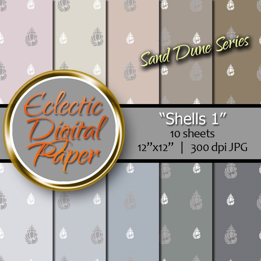 Digital Paper Seashell, Shell Digital Paper Beach, Nautical Digital ...