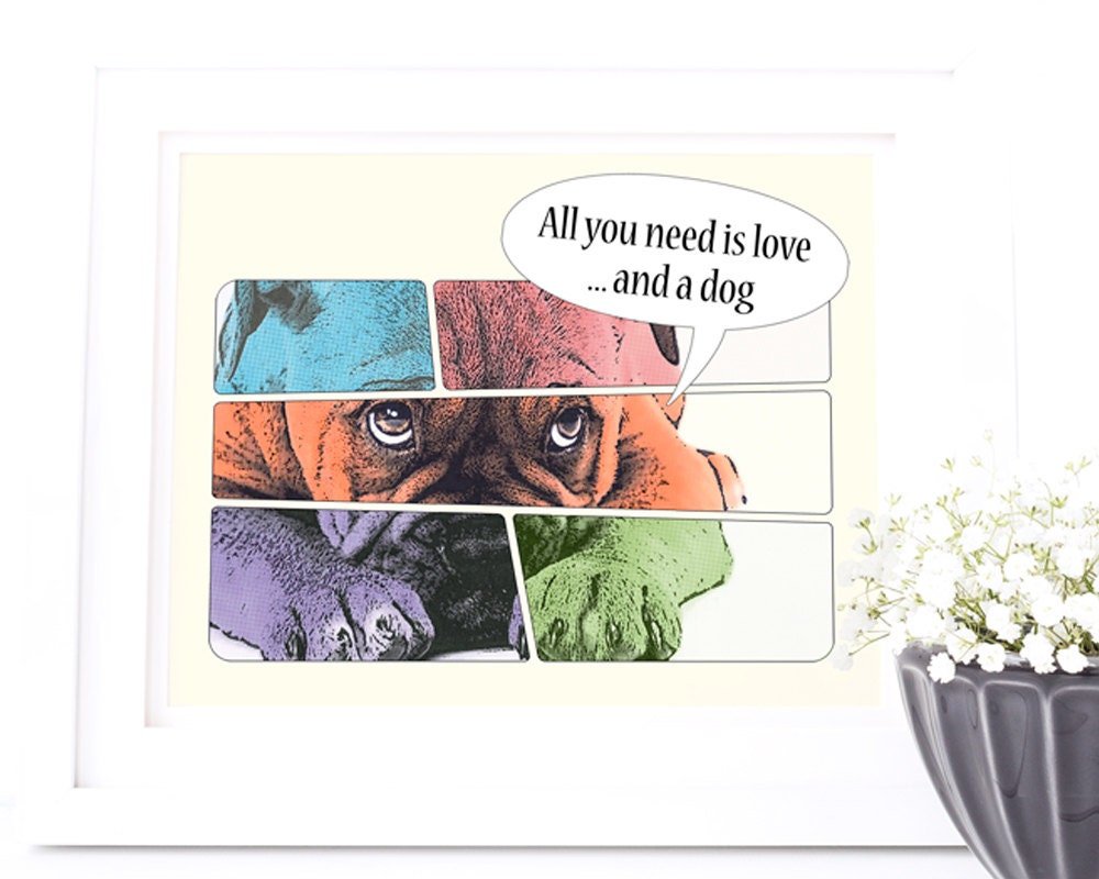 Puppy Print, Comic Book Dog, Love, Dog Poster, Dog Wall Art, Nursery ...