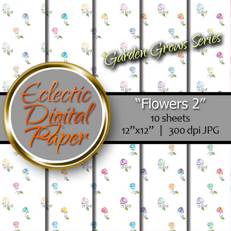Digital Paper Garden Grows, Summer Colors Digital Paper, Floral Digital ...