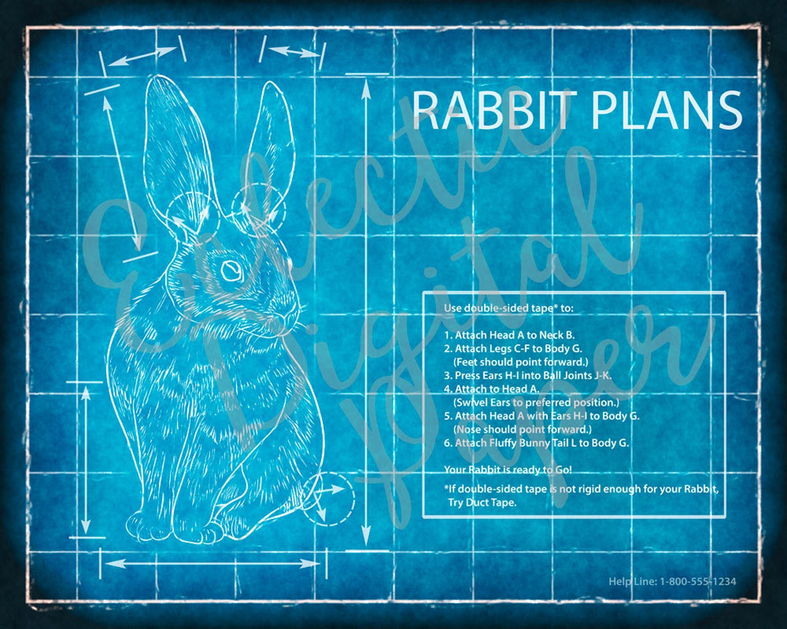 Funny Rabbit Blueprint, Rabbit Poster, Rabbit Wall Art, Gift for Rabbit ...