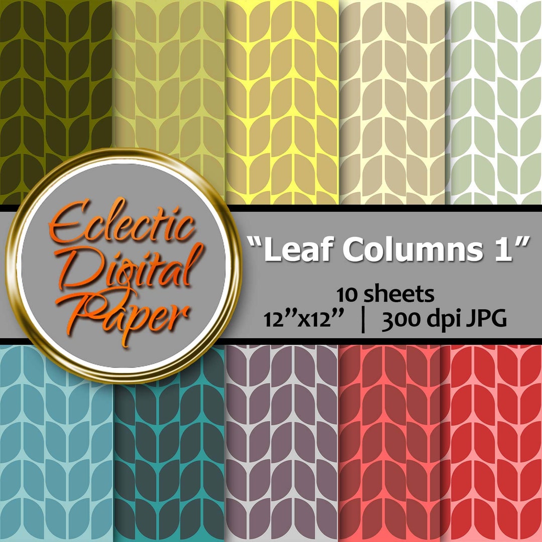 Digital Paper Colorful Leaf Stripe Columns, Digital Paper Leaf, Striped ...