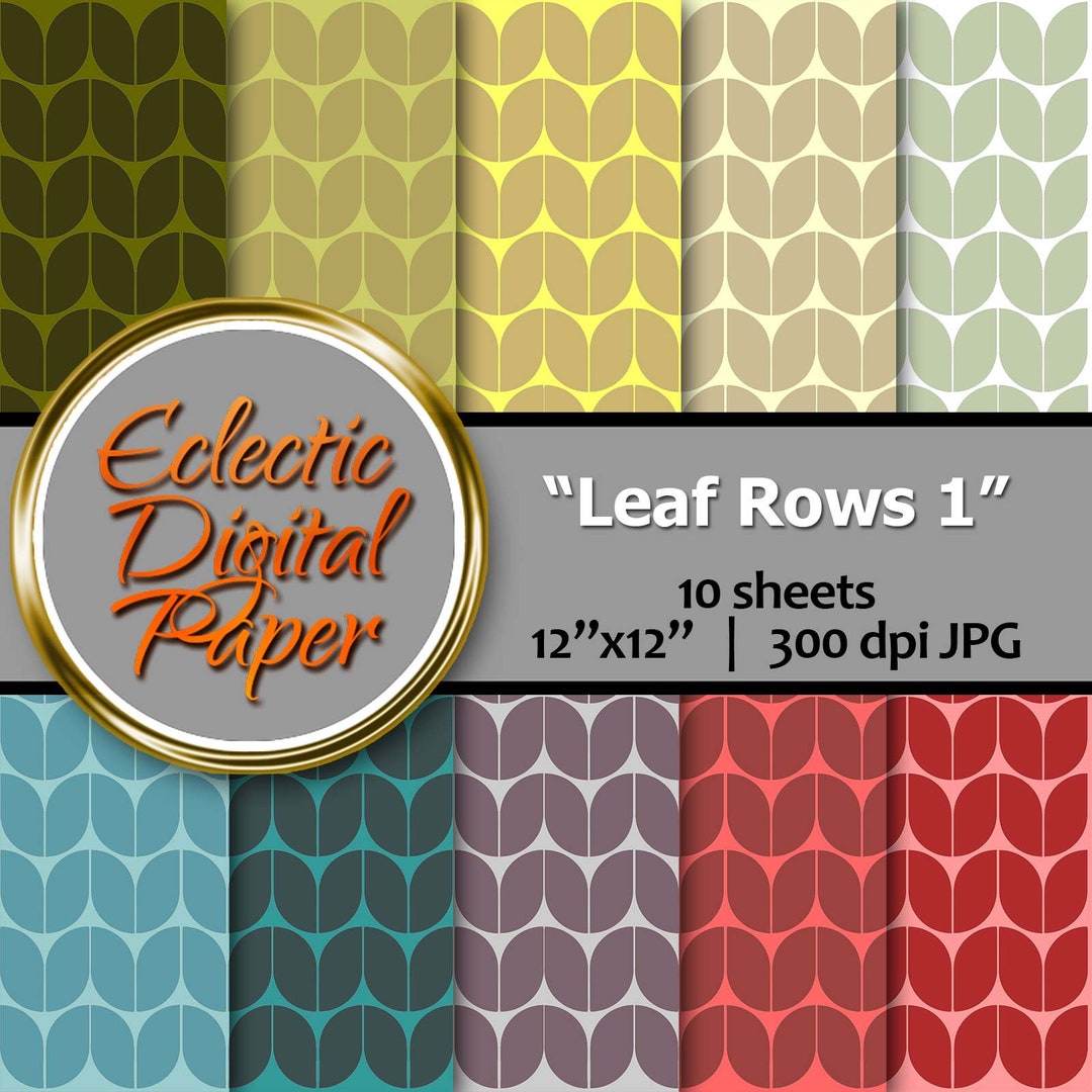 Digital Paper Colorful Leaf Stripe Rows, Digital Paper Leaf, Striped ...