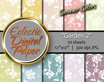 Digital Paper Garden Grows, Summer Colors Digital Paper, Floral Digital ...