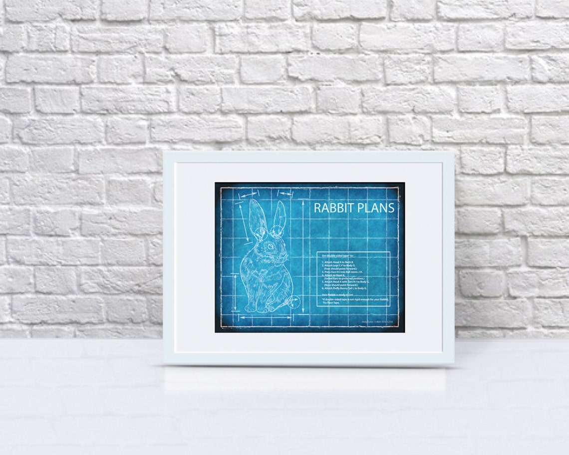 Funny Rabbit Blueprint, Rabbit Poster, Rabbit Wall Art, Gift for Rabbit ...