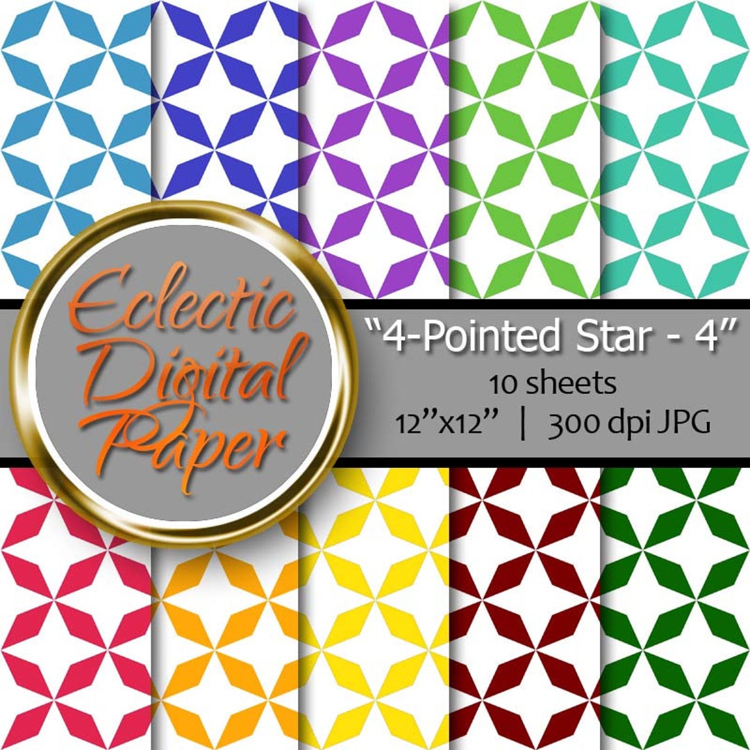 Digital Paper 4 Pointed Stars 4, Digital Scrapbook Paper, Stars Digital ...