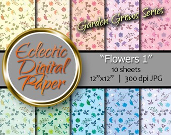Digital Paper Garden Grows, Summer Colors Digital Paper, Floral Digital ...