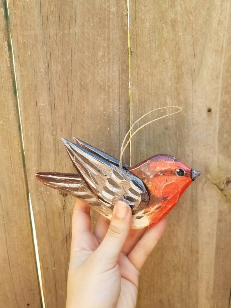 House Finch Wood Carved Ornament - Etsy