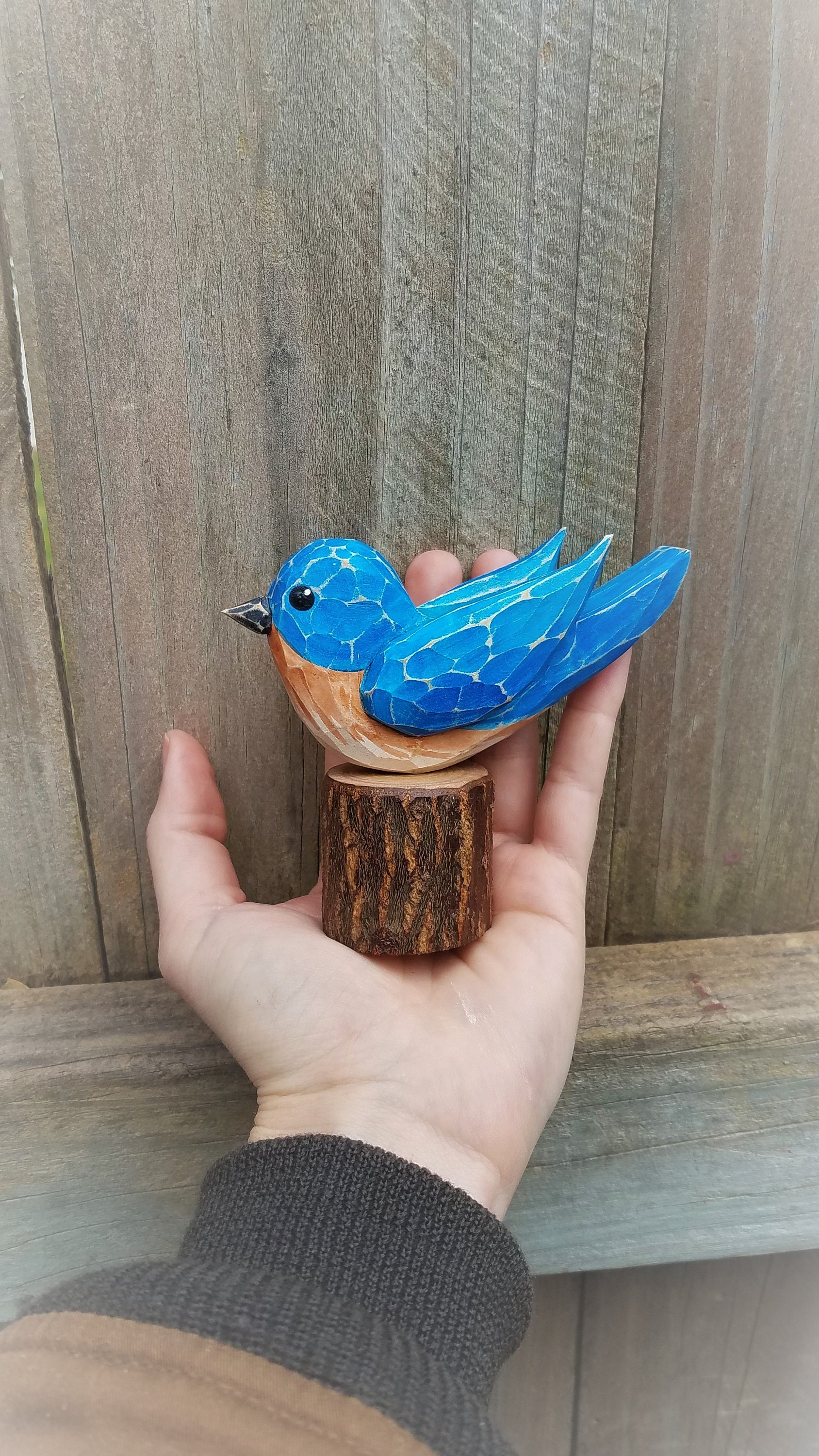 Bluebird Carved From Pine on Stump | Etsy