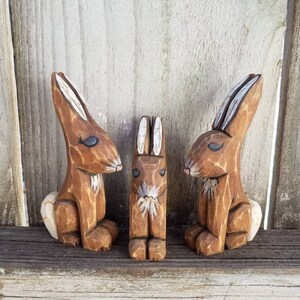Wood Carved Forest Animals (rabbit Family) - Etsy