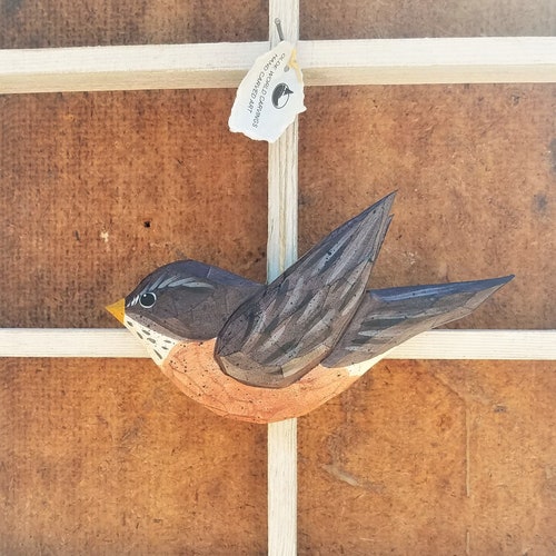 Robin Statue Wooden Hand Carved Painted Bird Ornaments - Etsy