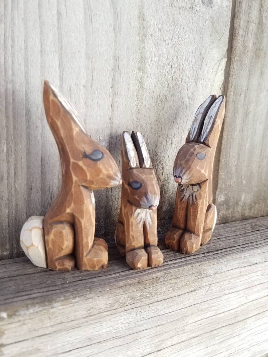 Wood Carved Forest Animals rabbit Family - Etsy