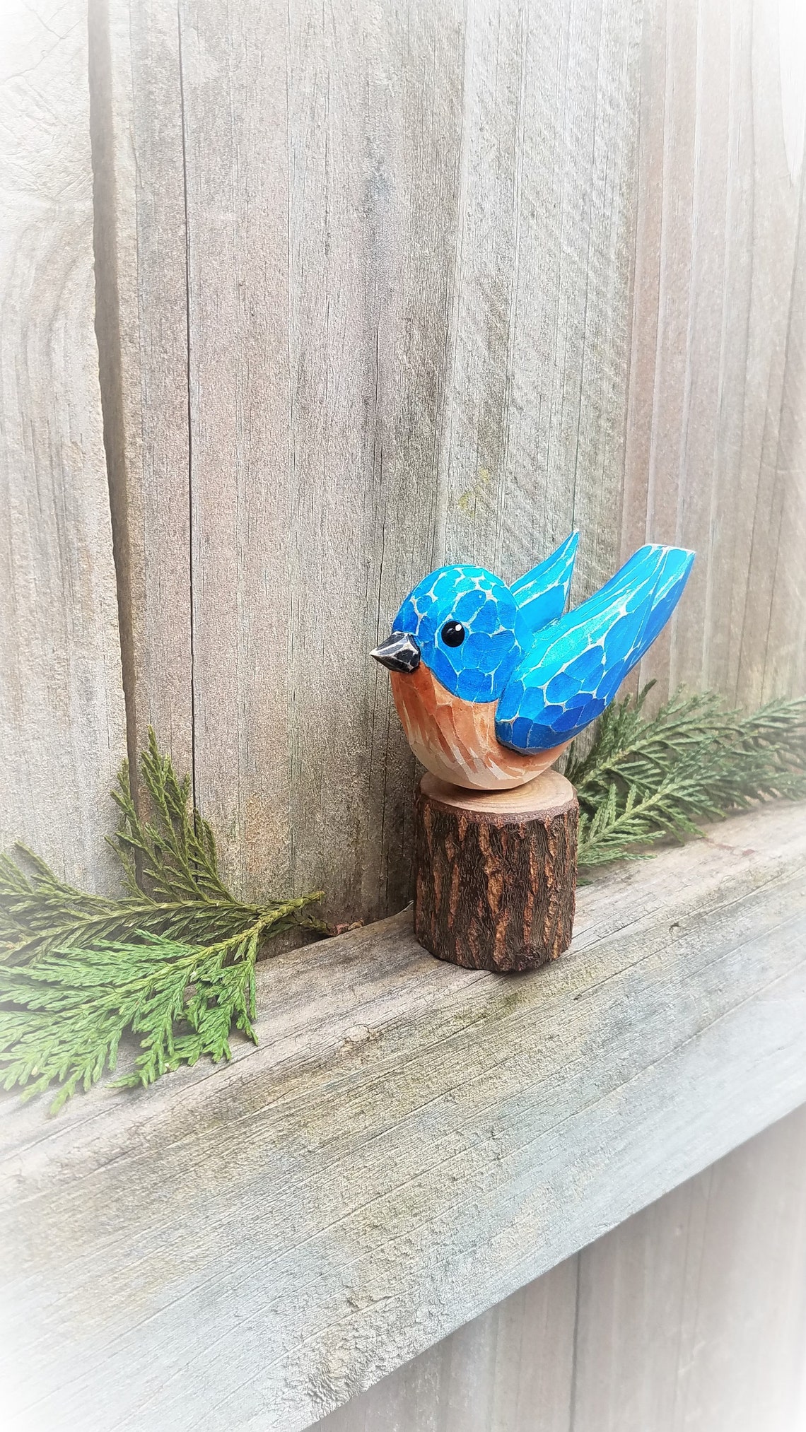 Bluebird Carved From Pine on Stump | Etsy