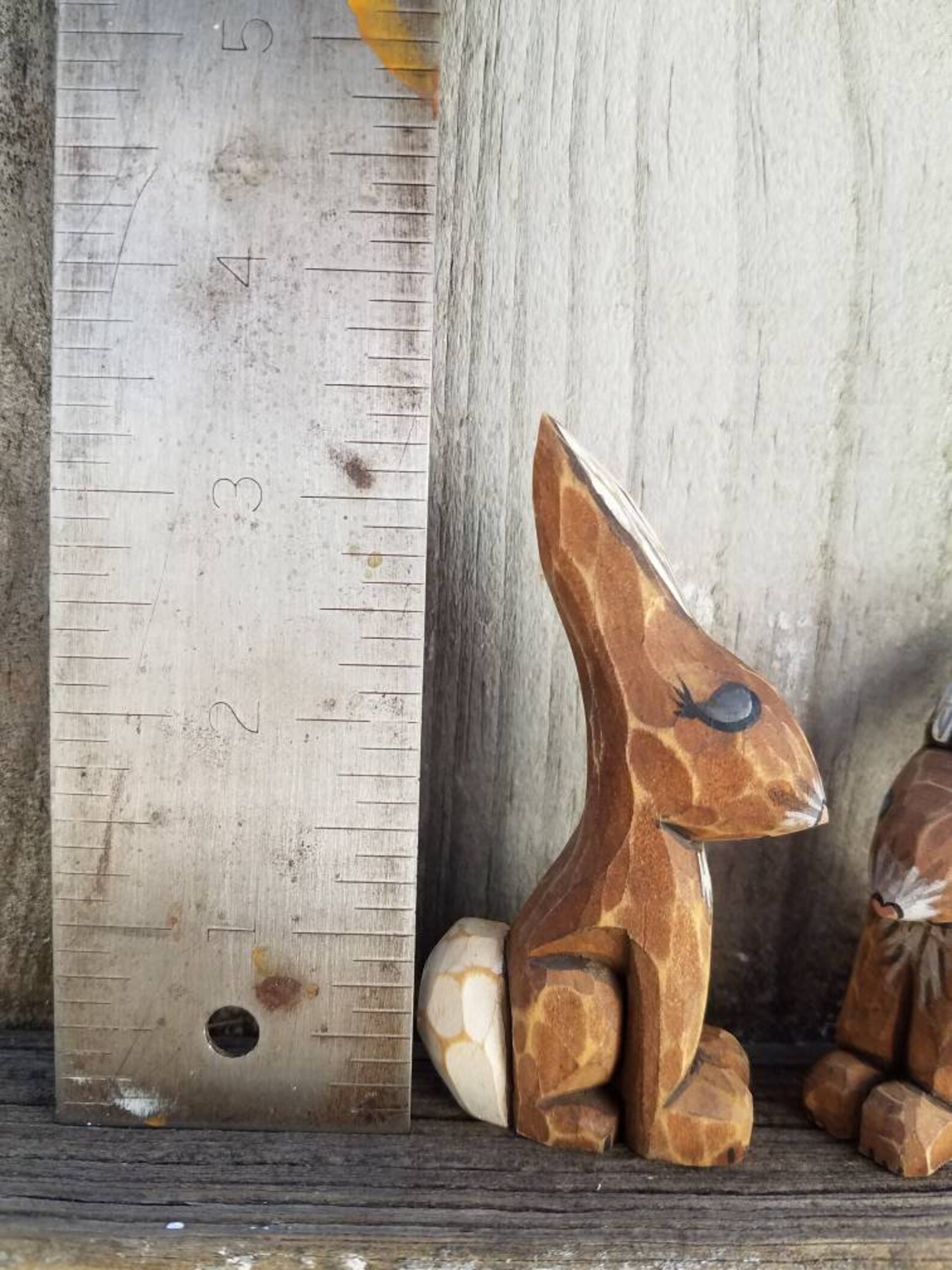 Wood Carved Forest Animals rabbit Family | Etsy
