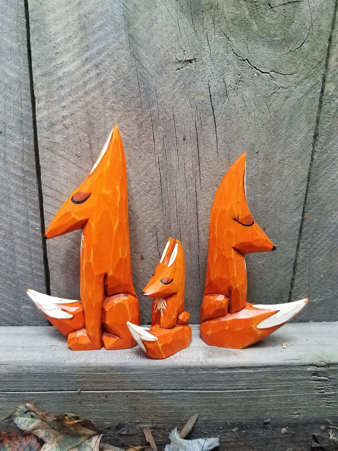 Fox Wood Carved Forest Animal Set (fox Family) - Etsy