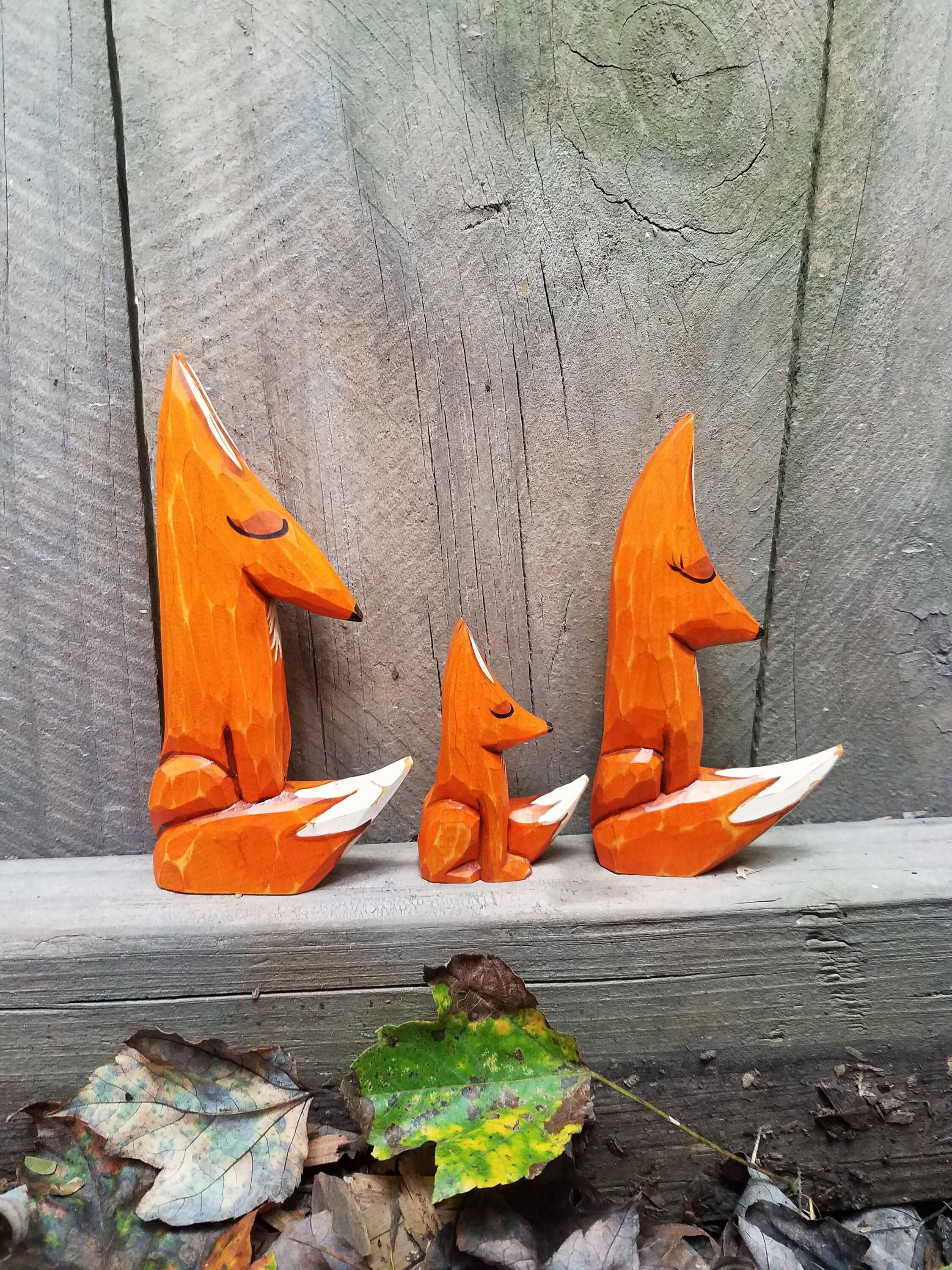 Fox Wood Carved Forest Animal Set fox Family - Etsy