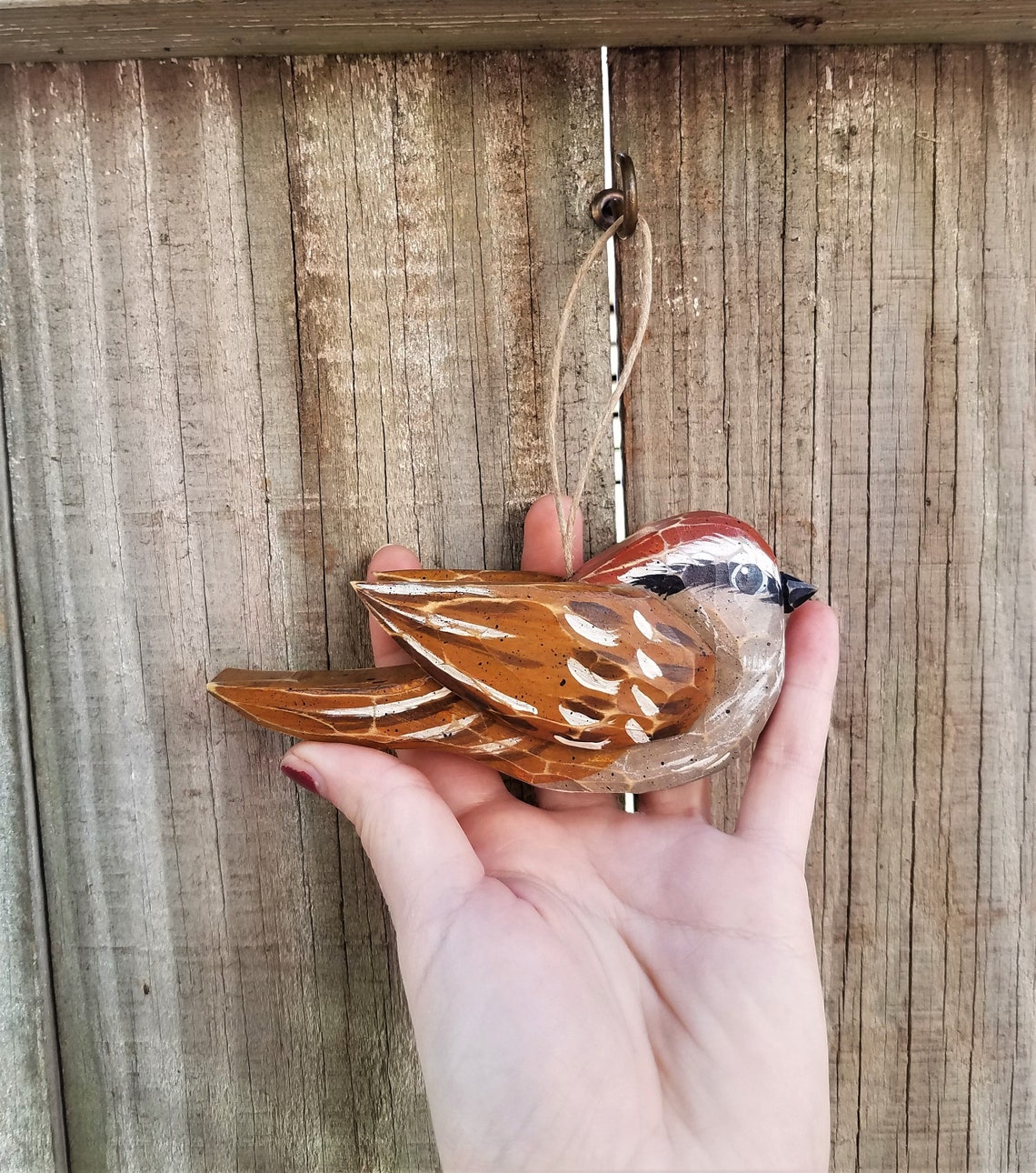 Hand Carved Sparrow Ornament | Etsy