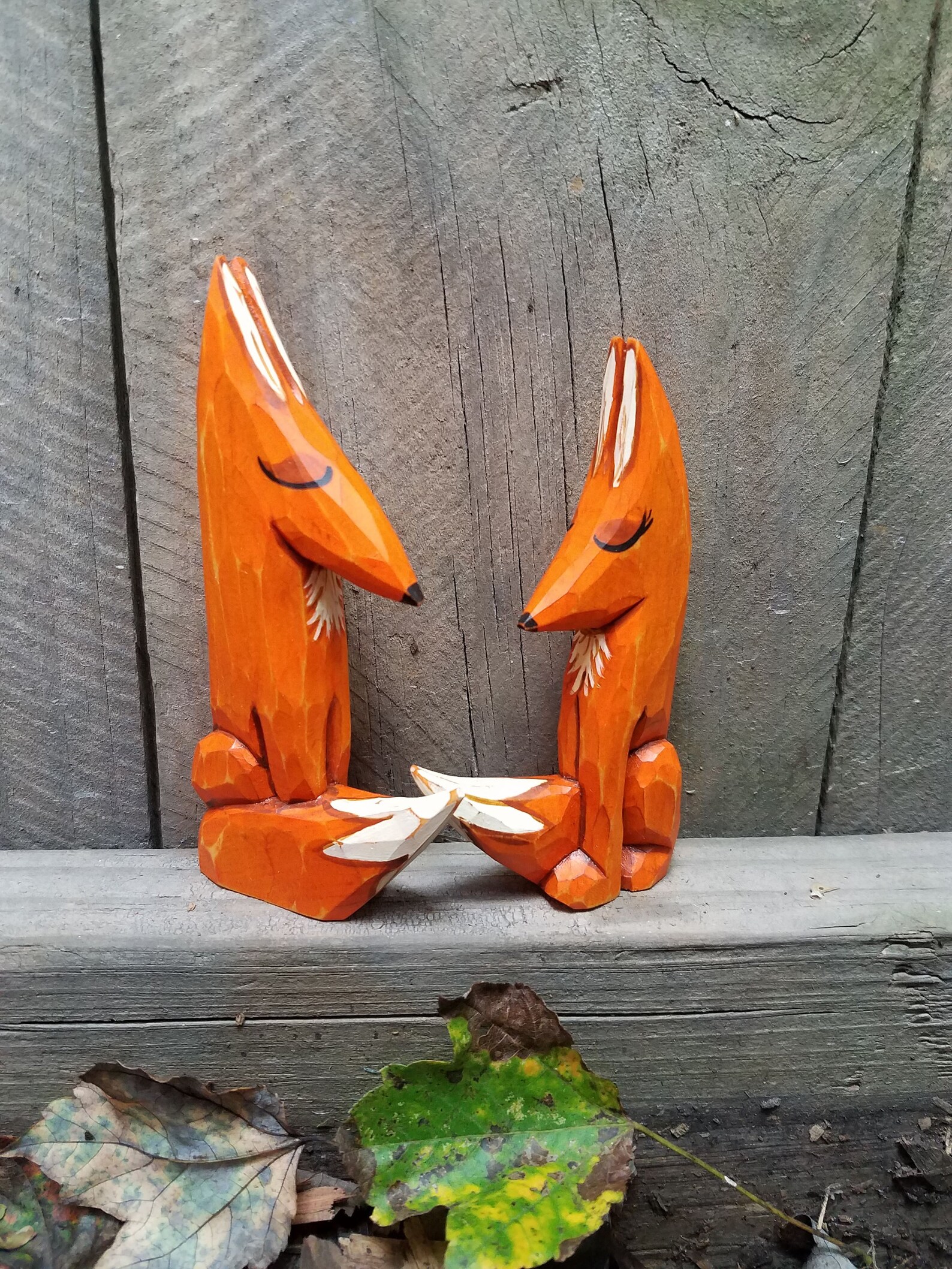 Fox Wood Carved Forest Animal Set Fox Family | Etsy