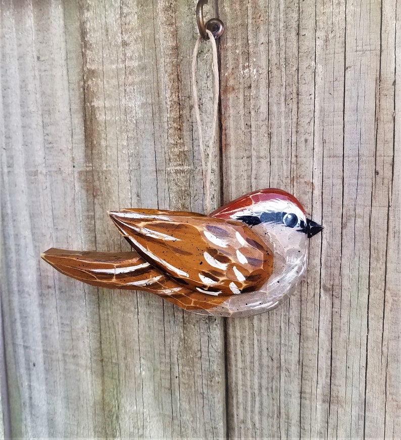 Hand Carved Sparrow Ornament - Etsy