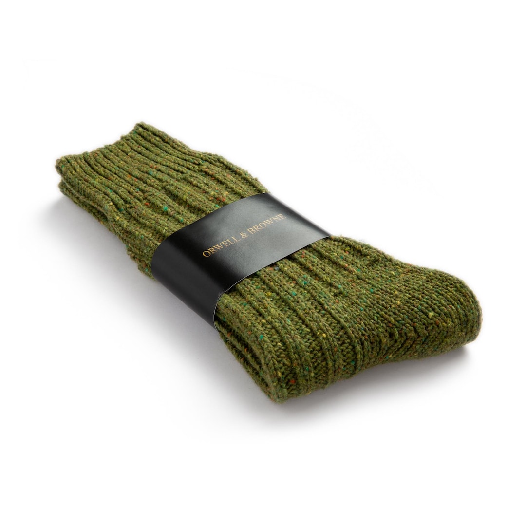 Irish Donegal Tweed Wool Knit Socks | Made in Ireland | Olive Green - Etsy