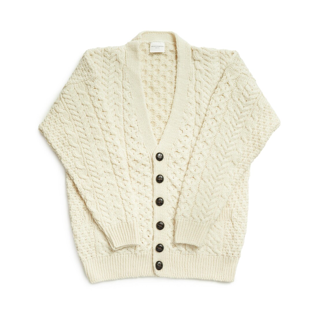 Irish Traditional Aran Cardigan | 100% Merino Wool | Unisex Cream ...