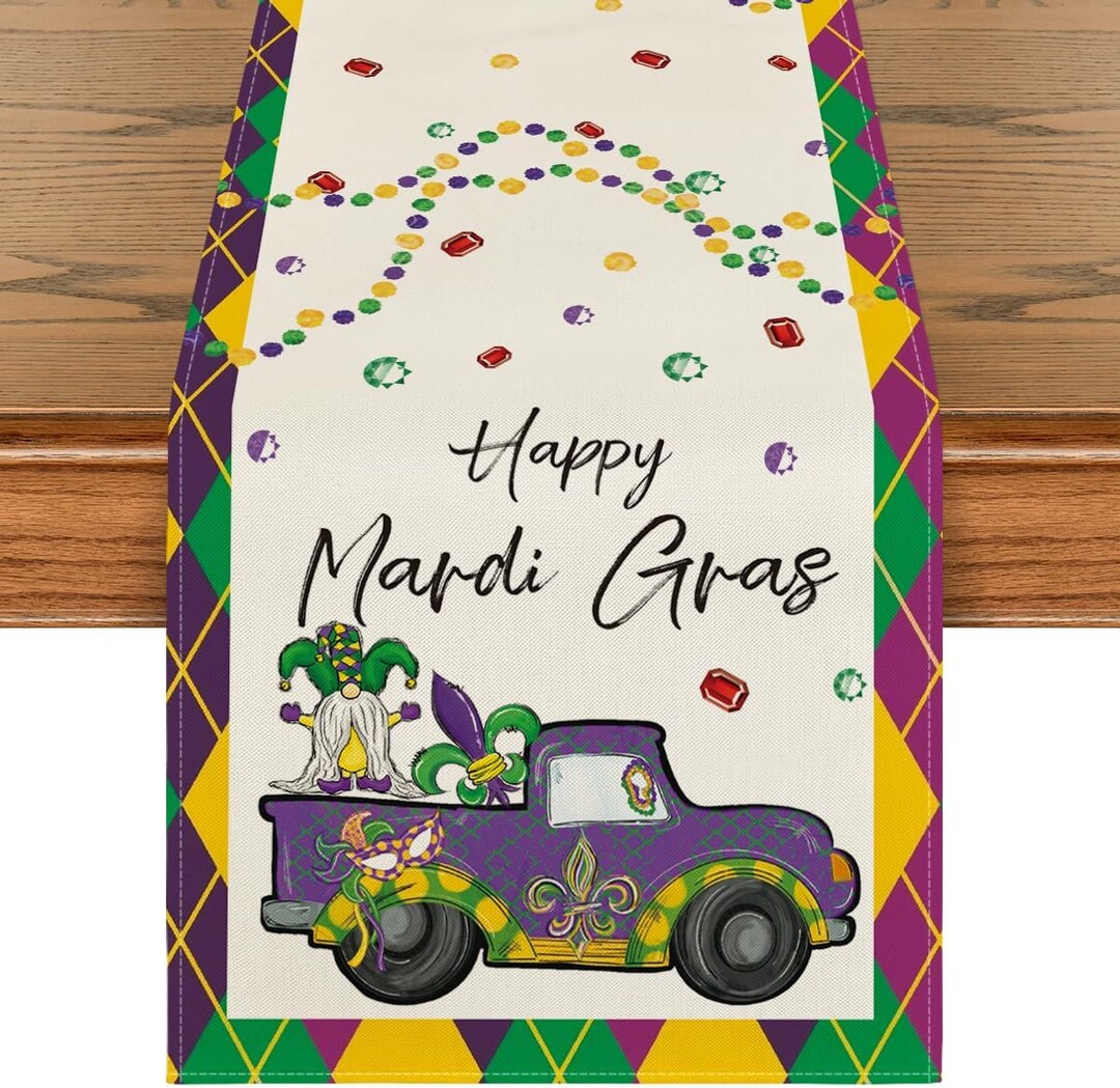 Happy Mardi Gras Carnival Table Runner, Seasonal Holiday Kitchen Dining ...