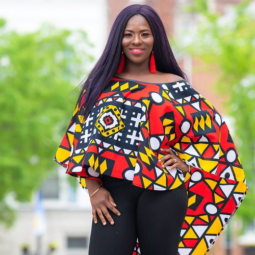 African Clothing for Women Red and Blue Ankara Tops Shawl - Etsy