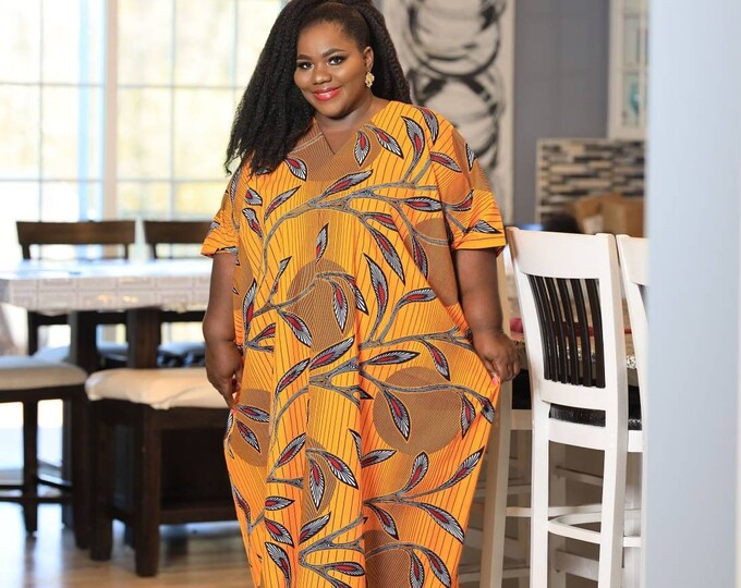 Plus Size African Maxi Dress for Women | Floral African Print Kaftan ...