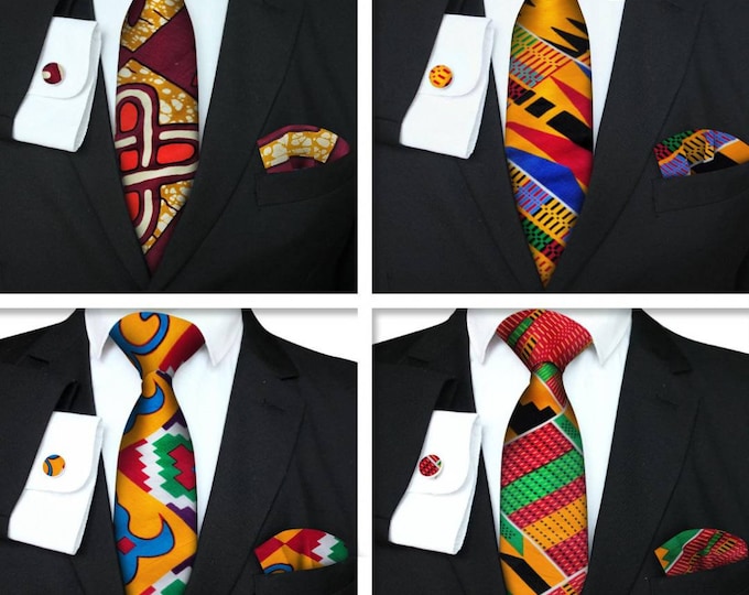 5 Blue Ankara Tie, Ankara Necktie Set, Ankara Necktie, Handmade Necktie Set, Wedding Necktie ...