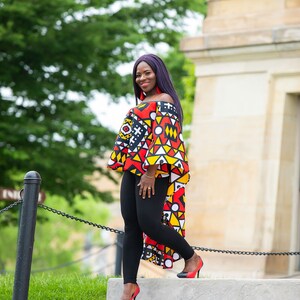 African Tops for Women High Low, Ankara Clothing Red Black White Yellow ...