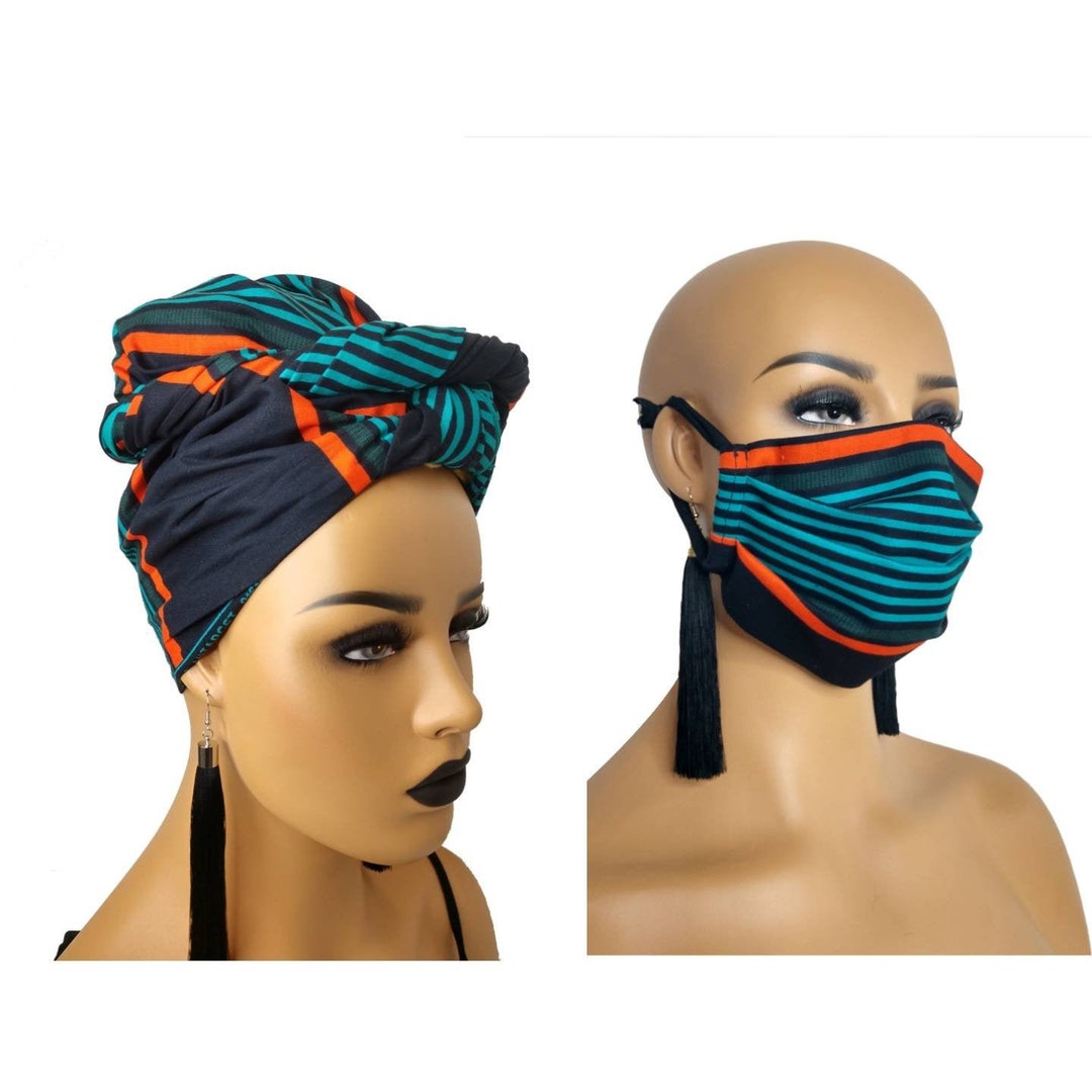 African Face Mask With Filter Pocket and Matching African Print Head ...