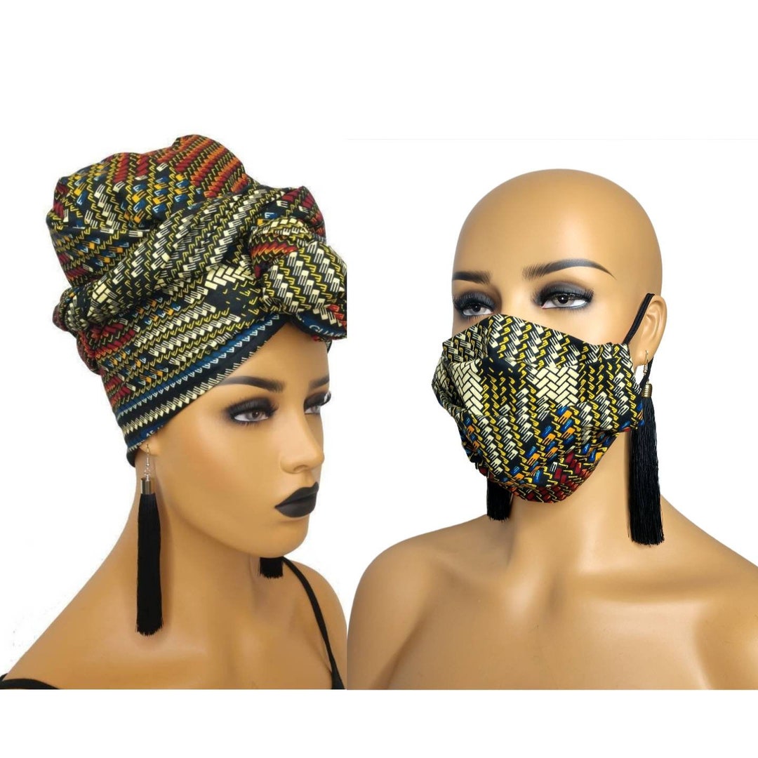 African Face Mask With Filter Pocket and Matching African Print Head ...