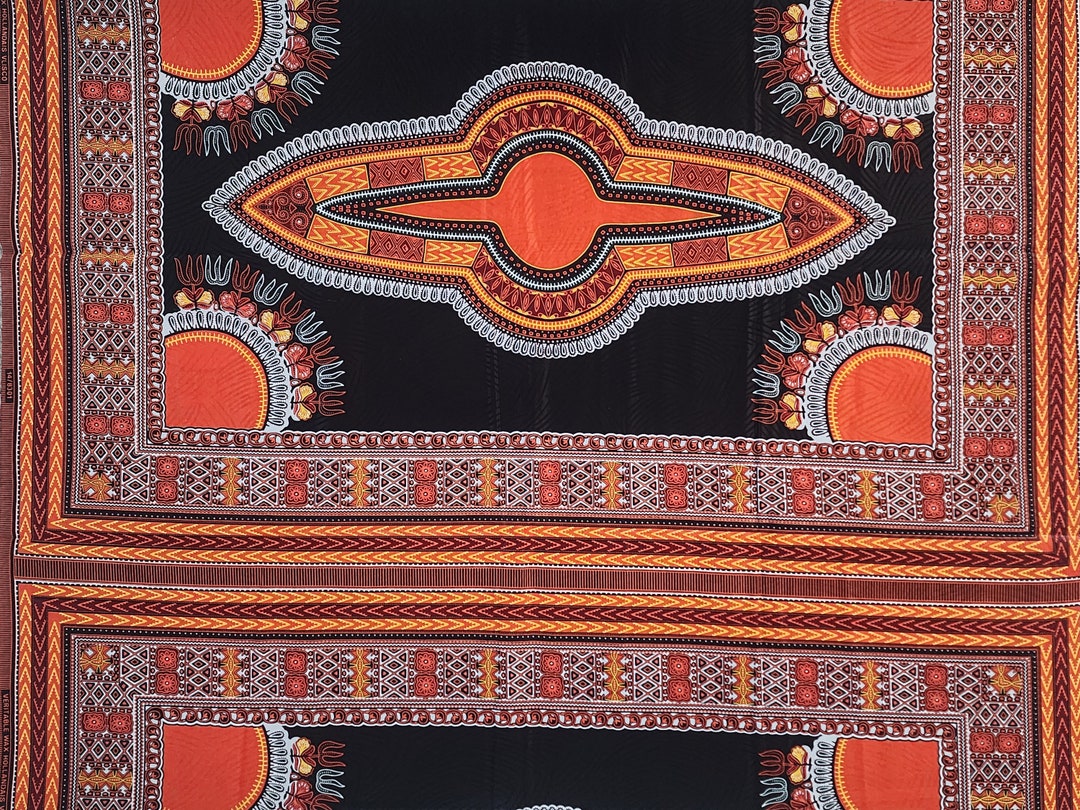 African Print Fabric 6 Yards | Ankara Fabric Dashiki Black and Orange ...