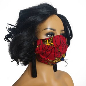 Red African Print Face Mask With Filter Pocket | Reusable, Washable ...