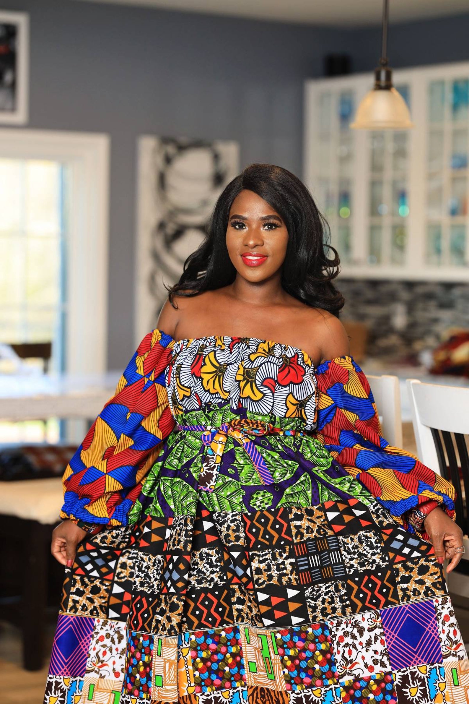 African Dresses for Women Plus Size | Ankara Patchwork off Shoulder ...