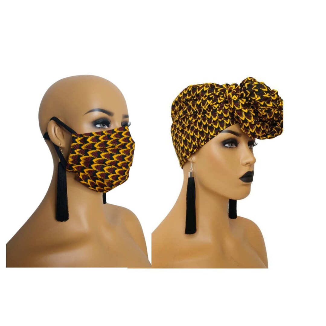 African Face Mask With Filter Pocket and Matching African Print Head ...