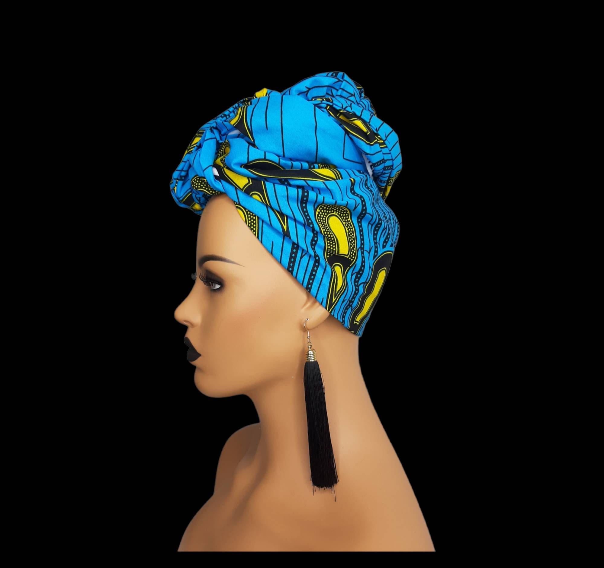African Head Wraps for Women | African Headwrap | Blue Ankara Headpiece ...