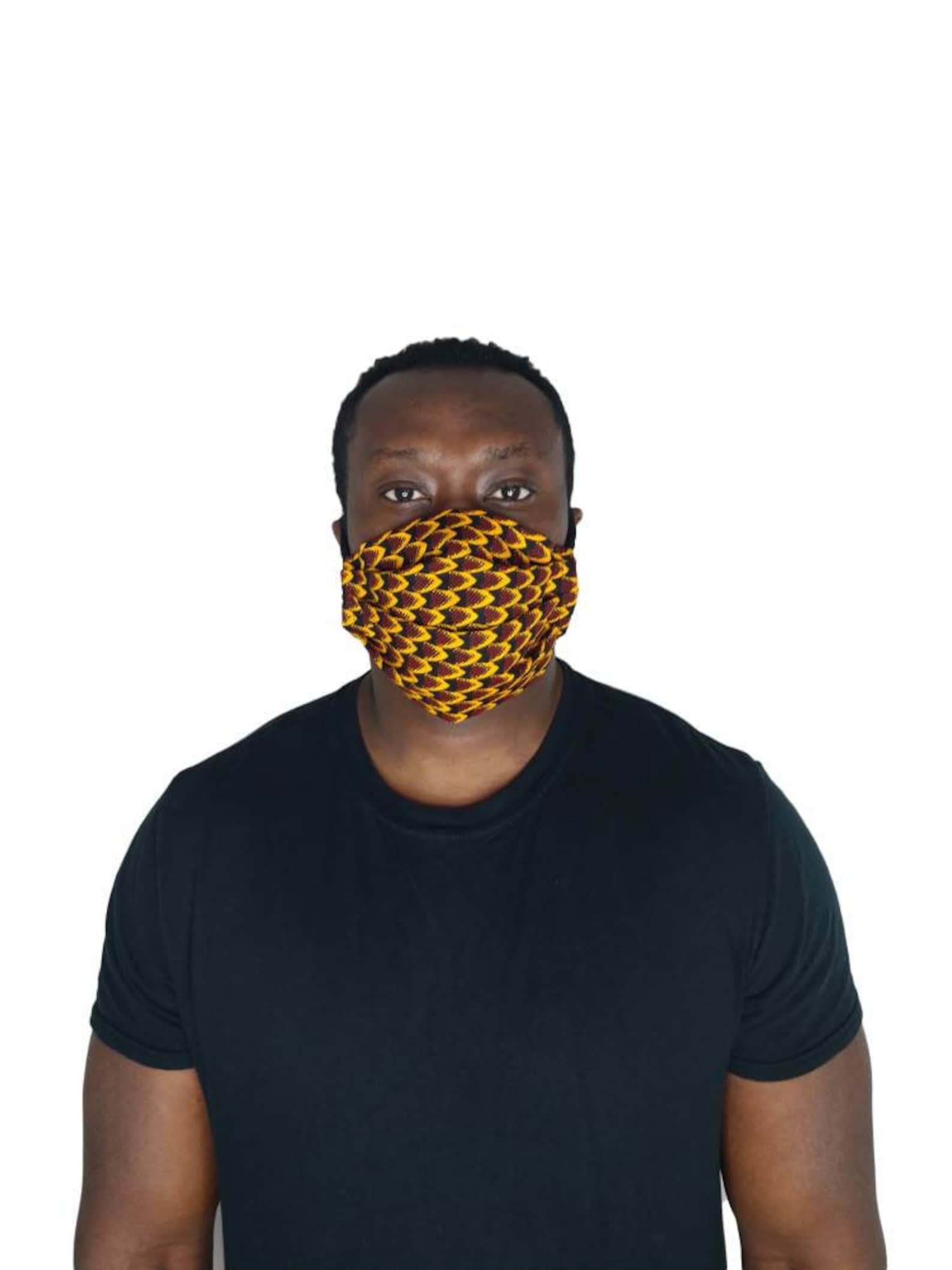 African Print Face Mask for Men With Filter Pocket, Brown Face Mask ...