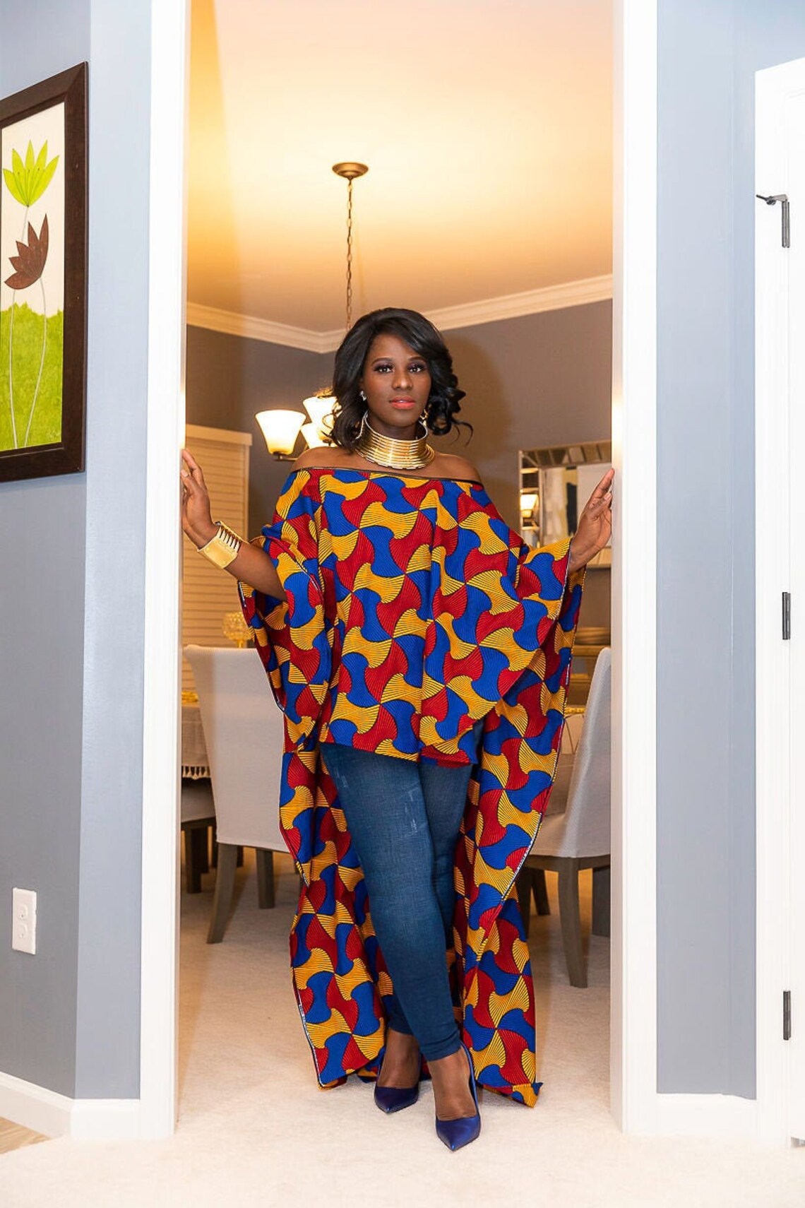 African Clothing for Women Red and Blue Ankara Tops Shawl | Etsy