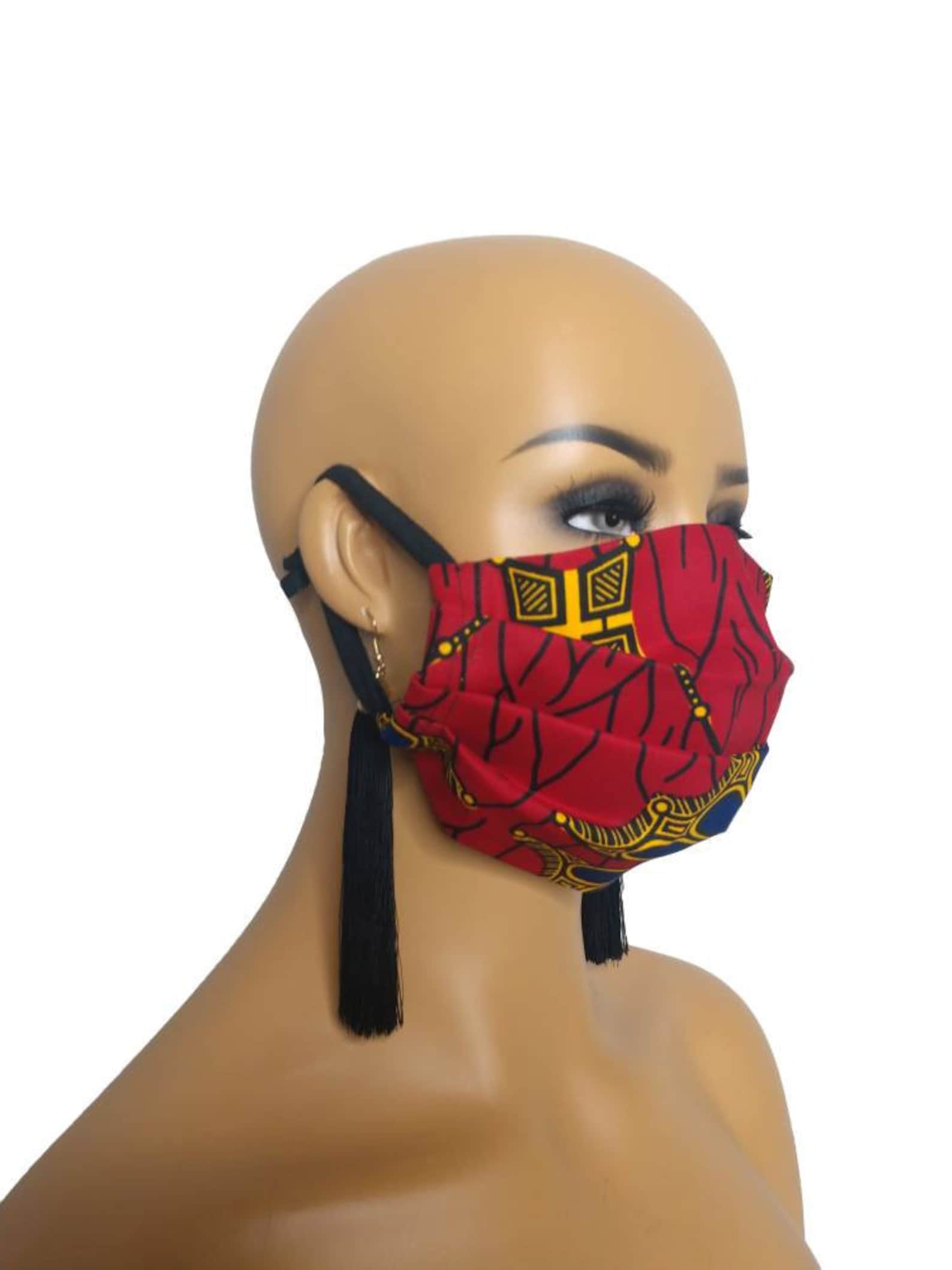 Red African Print Face Mask With Filter Pocket | Reusable, Washable ...