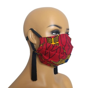 Red African Print Face Mask With Filter Pocket | Reusable, Washable ...