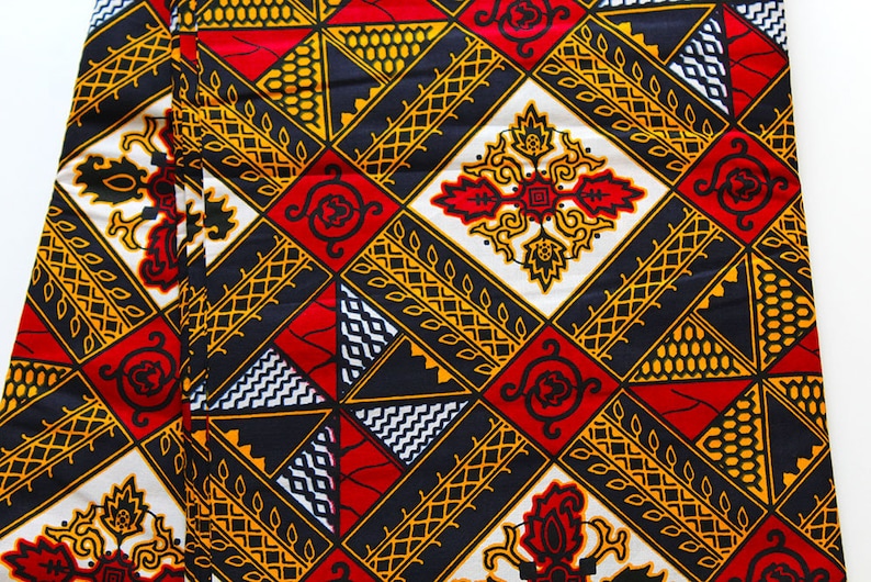 Geometric Ankara Fabric White Ankara Fabric Red Ankara - Etsy