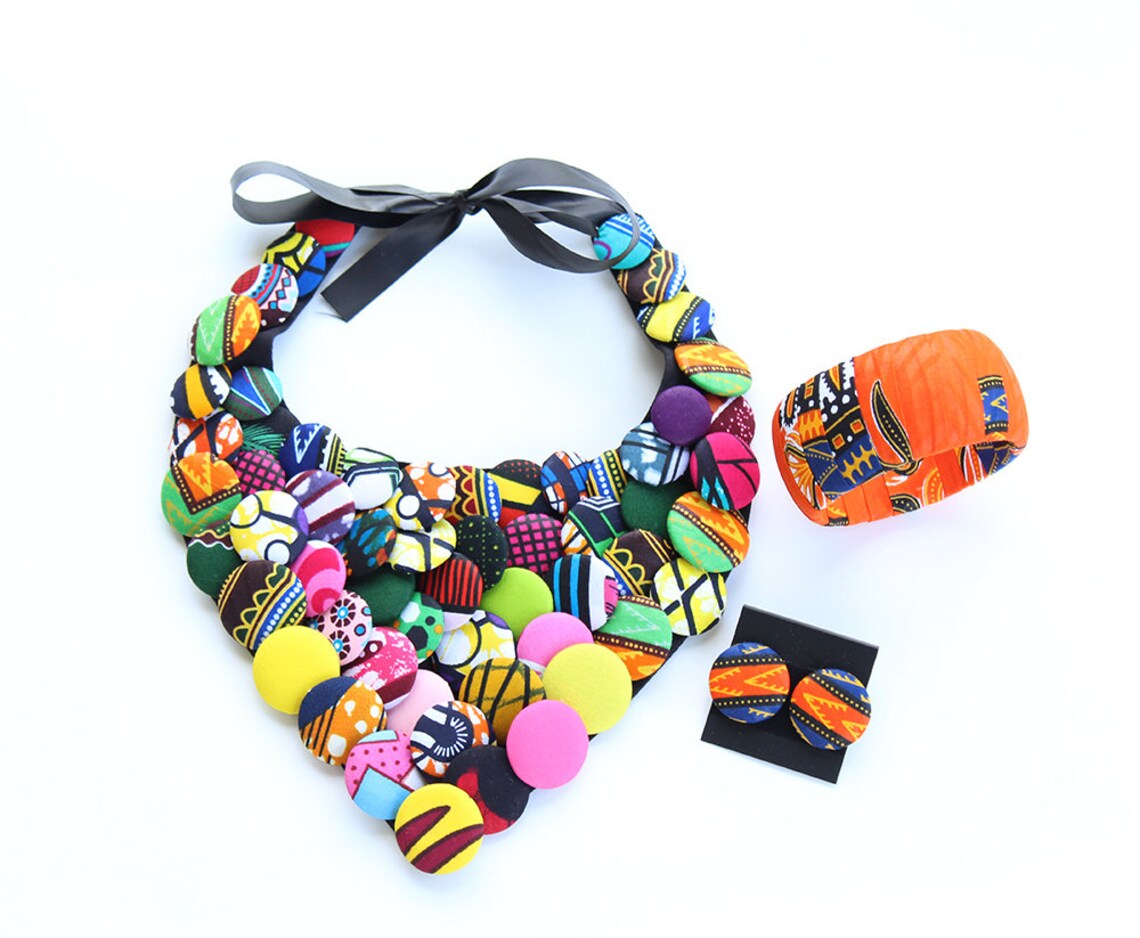 V Shape African Jewelry Set Ankara Jewelry Set African Fabric - Etsy