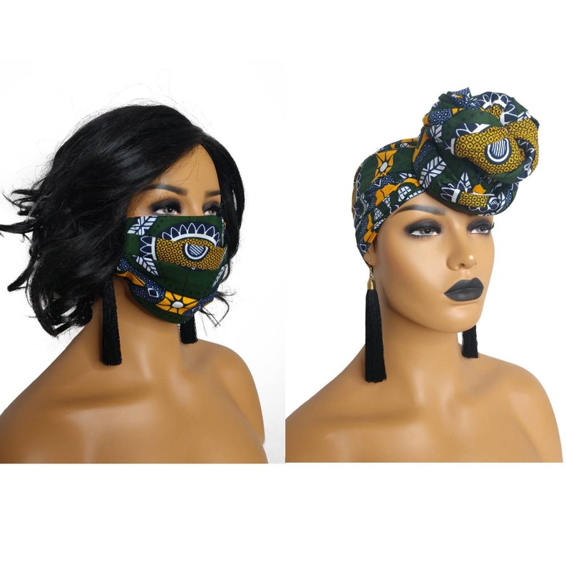 African Face Mask With Filter Pocket and Matching African Print Head ...