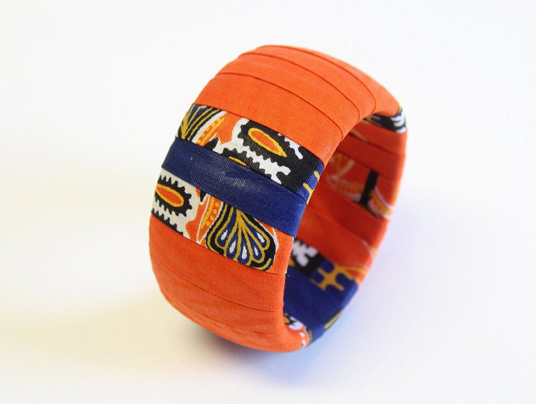 Orange African Bangle Set, African Fabric Bangle, Orange Dashiki ...