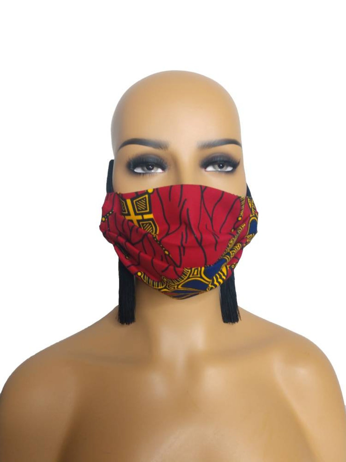 Red African Print Face Mask With Filter Pocket | Reusable, Washable ...