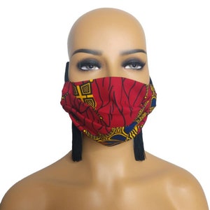 Red African Print Face Mask With Filter Pocket | Reusable, Washable ...