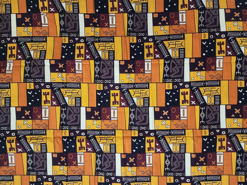 African Print Fabric 6 Yards | Mudcloth Fabric | Ankara Fabric Gold ...