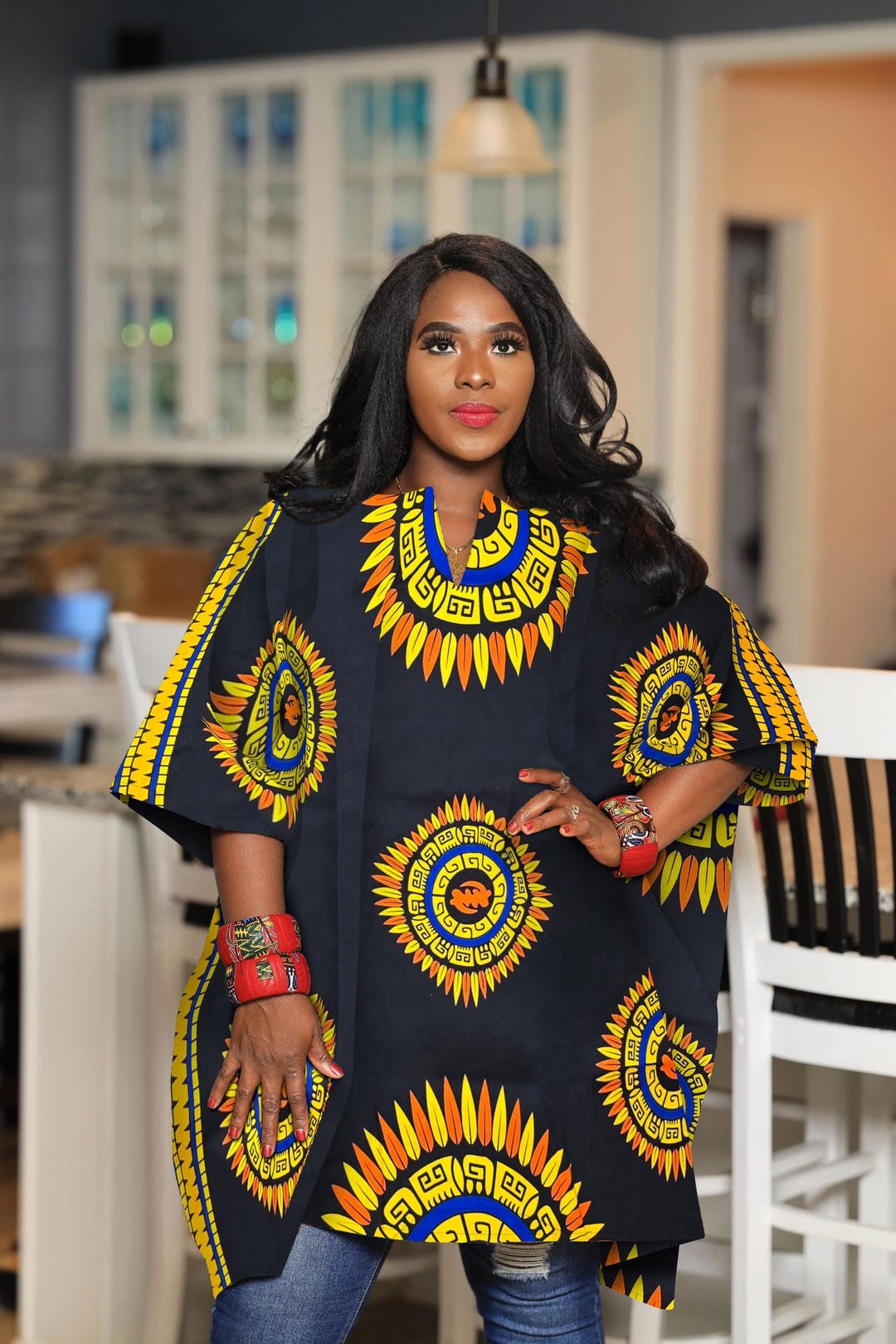 Bold Ankara Kaftan Top – One Size African Print Tunic for Women | Plus ...