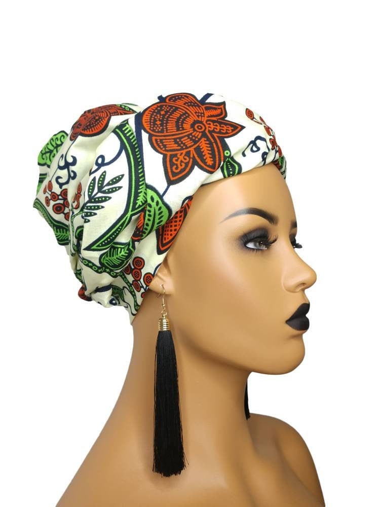 African Head Wraps for Women in Floral African Fabric | Ankara Orange ...