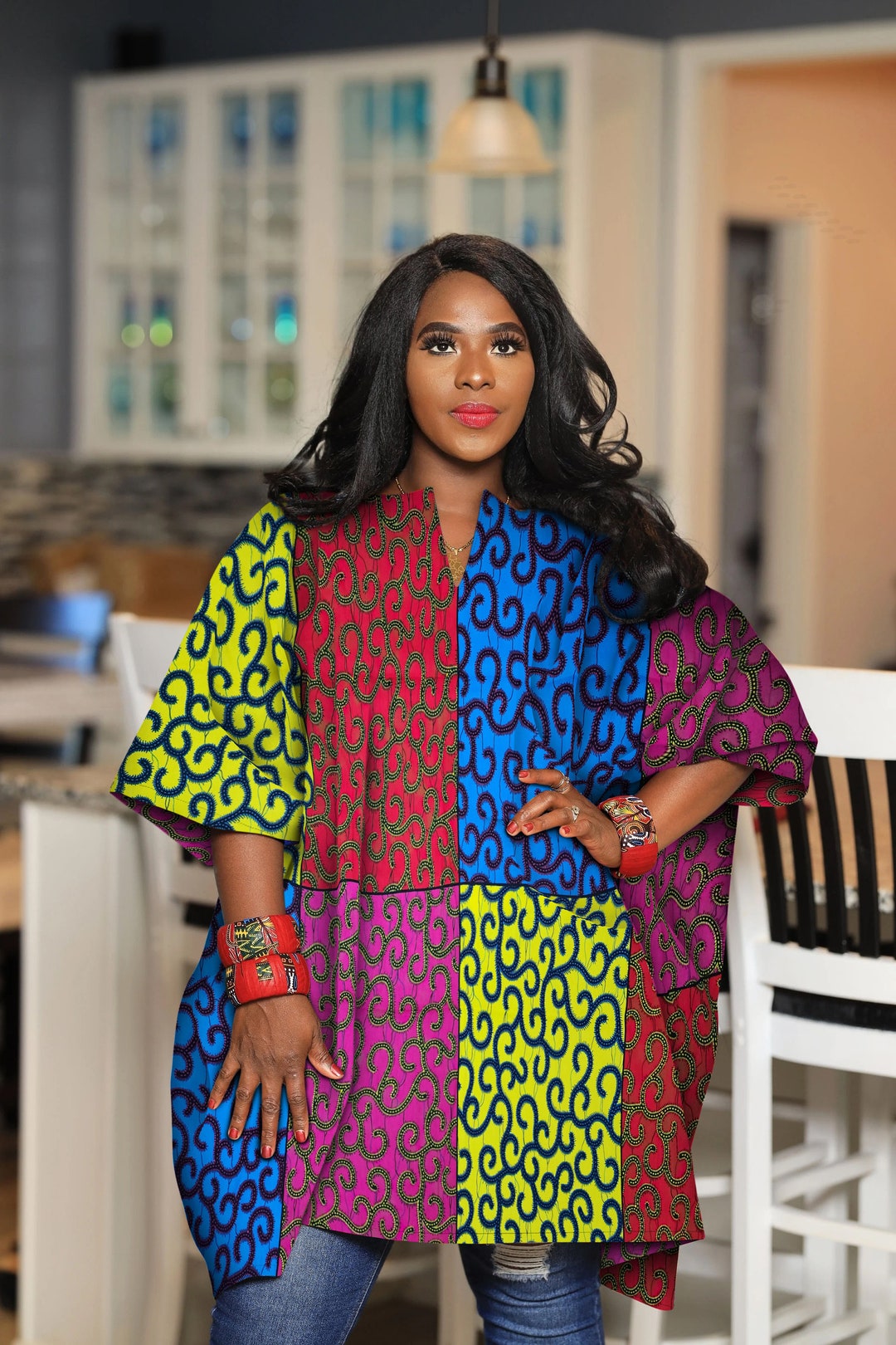 African Kaftan Top Multi-color | African Clothing for Women Plus Size ...